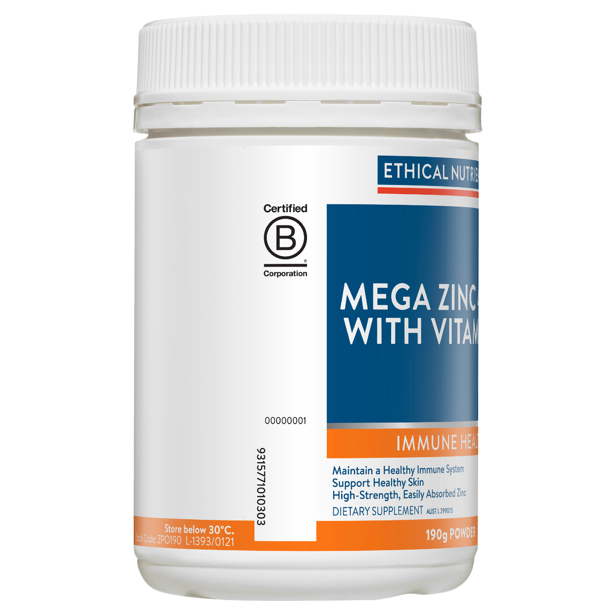 Buy Ethical Nutrients Mega Zinc 40mg With Vitamin C Orange 190g Powder ...