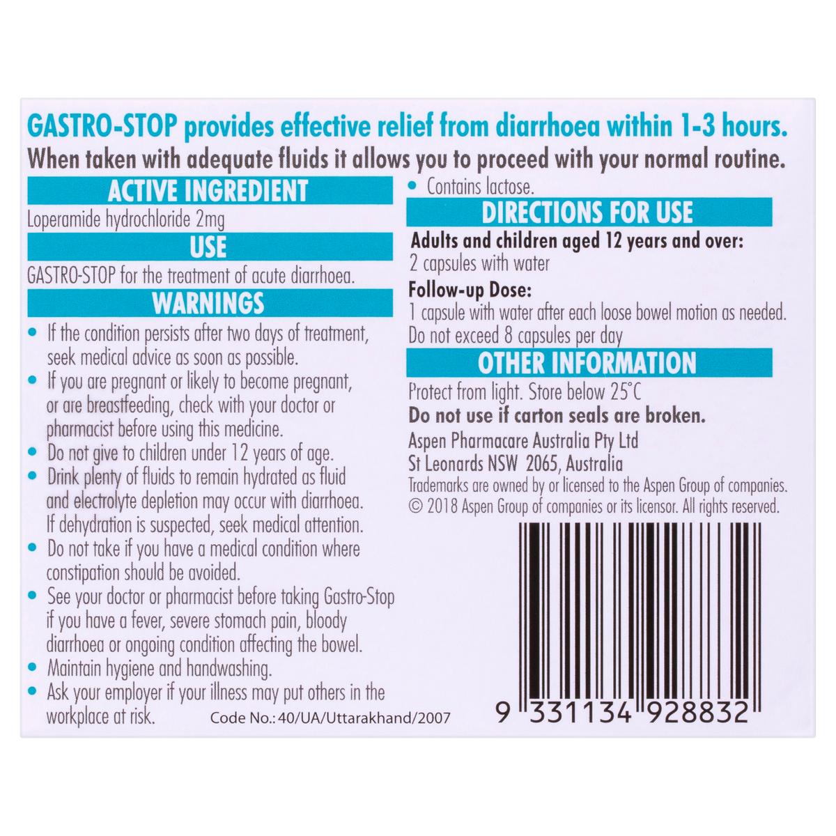 Buy Gastro-Stop Capsules 2mg Loperamide 20 Capsules – Alive Pharmacy ...