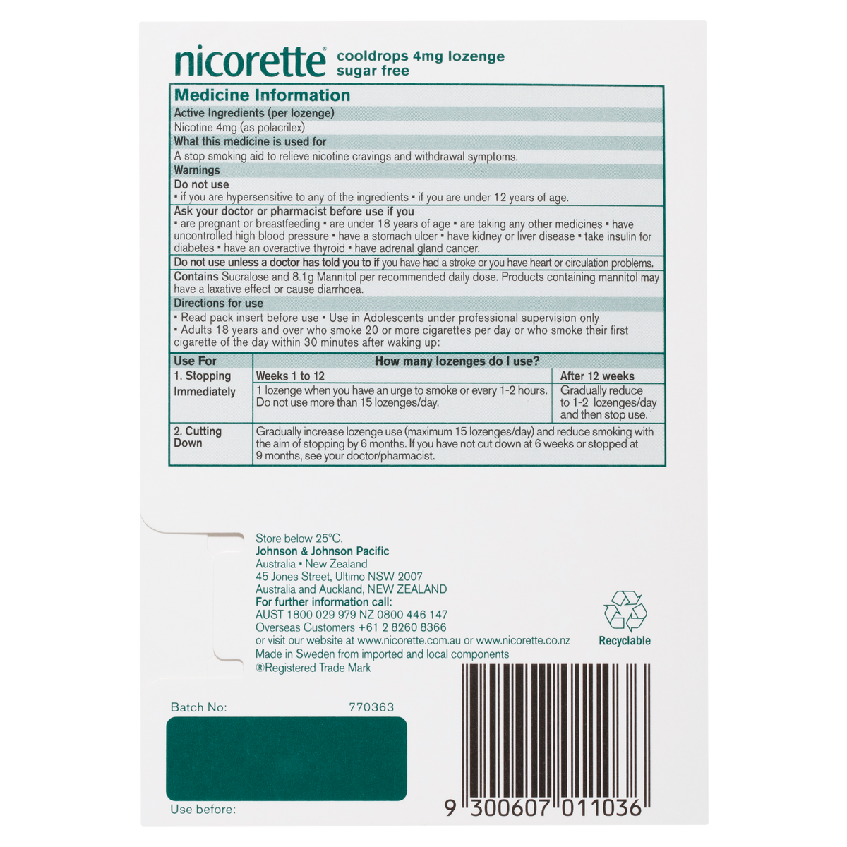 Nicorette Quit Smoking Extra Strength Cooldrops Nicotine Lozenge Icy M ...