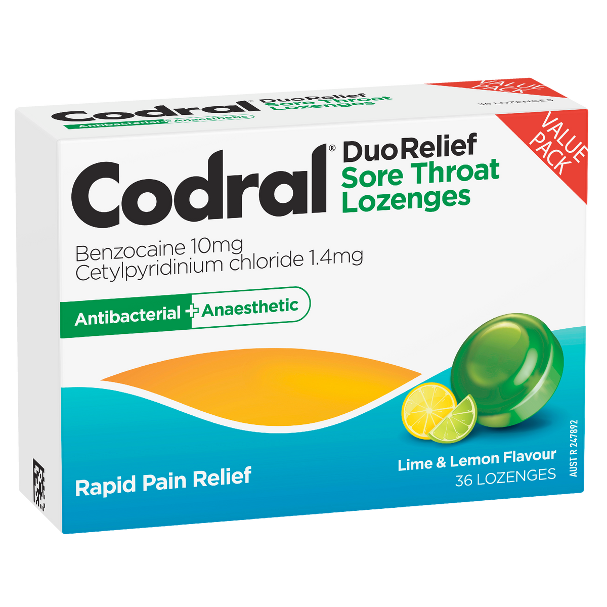 Buy Codral Sore Throat Lozenges Antibacterial Lime & Lemon 36 Pack ...