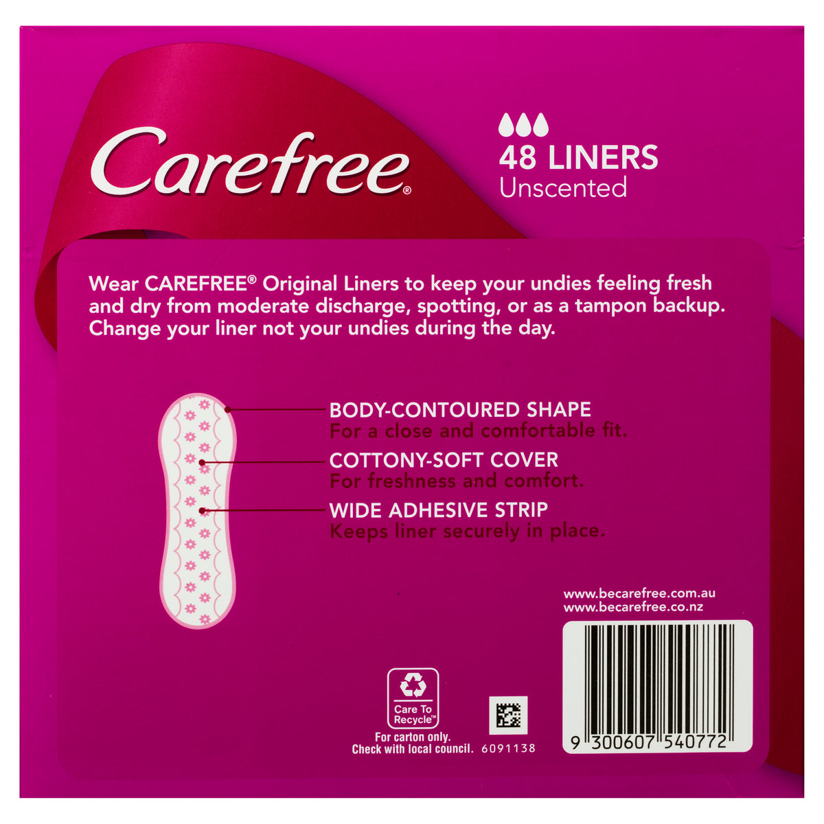 Buy Carefree Original Unscented Panty Liners 48 Pack – Alive Pharmacy ...