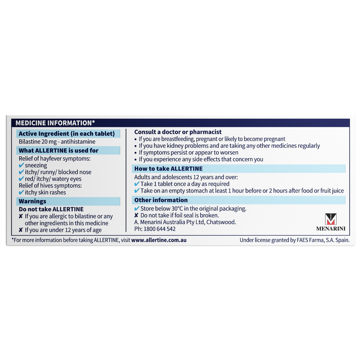 Allertine 20mg Bilastine 50 Tablets – Alive Pharmacy Warehouse