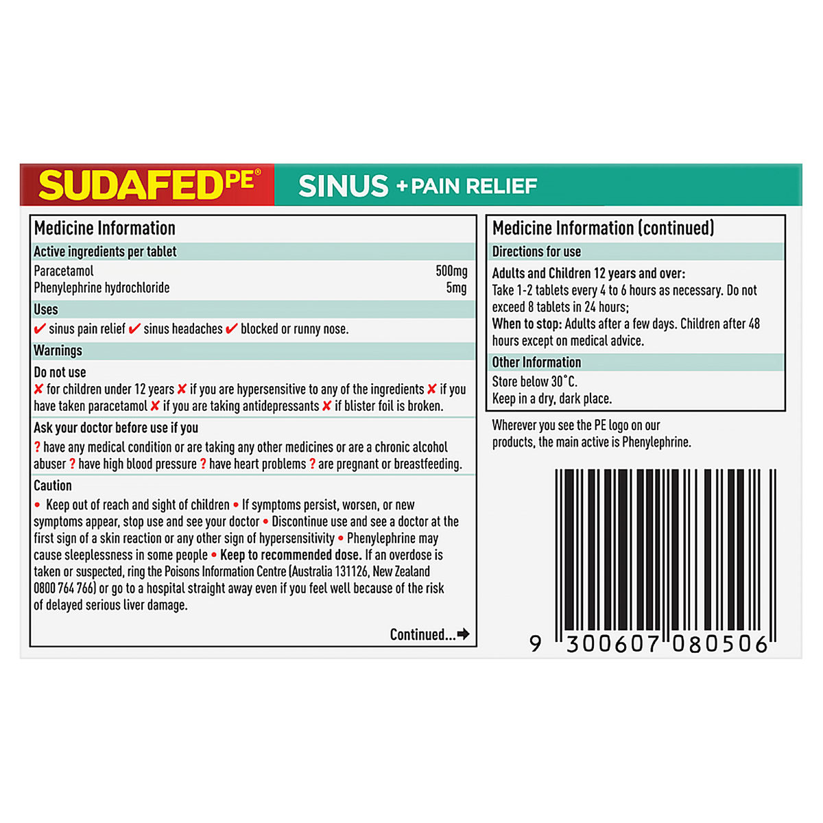 Sudafed PE Sinus & Pain Tablets 16 tablets – Alive Pharmacy Warehouse