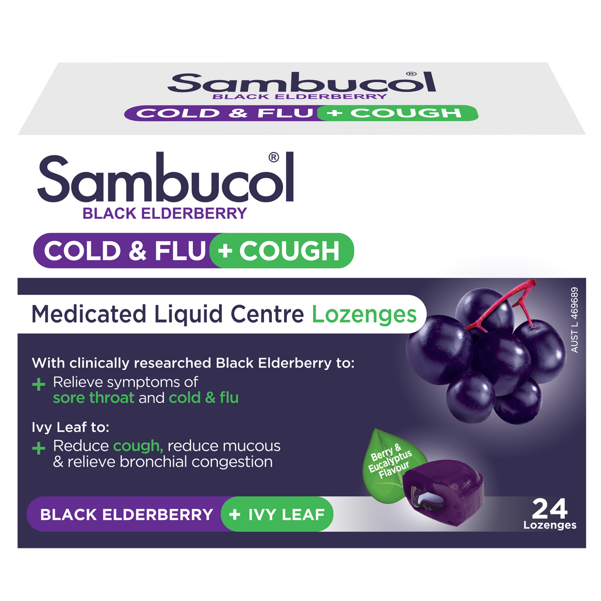 Sambucol Cold & Flu + Cough Medicated Liquid Center 24 Lozenges – Alive ...