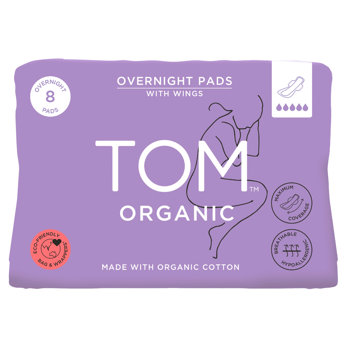 Buy TOM Organic Overnight Pads with Organic Cotton 8 Pack – Alive ...