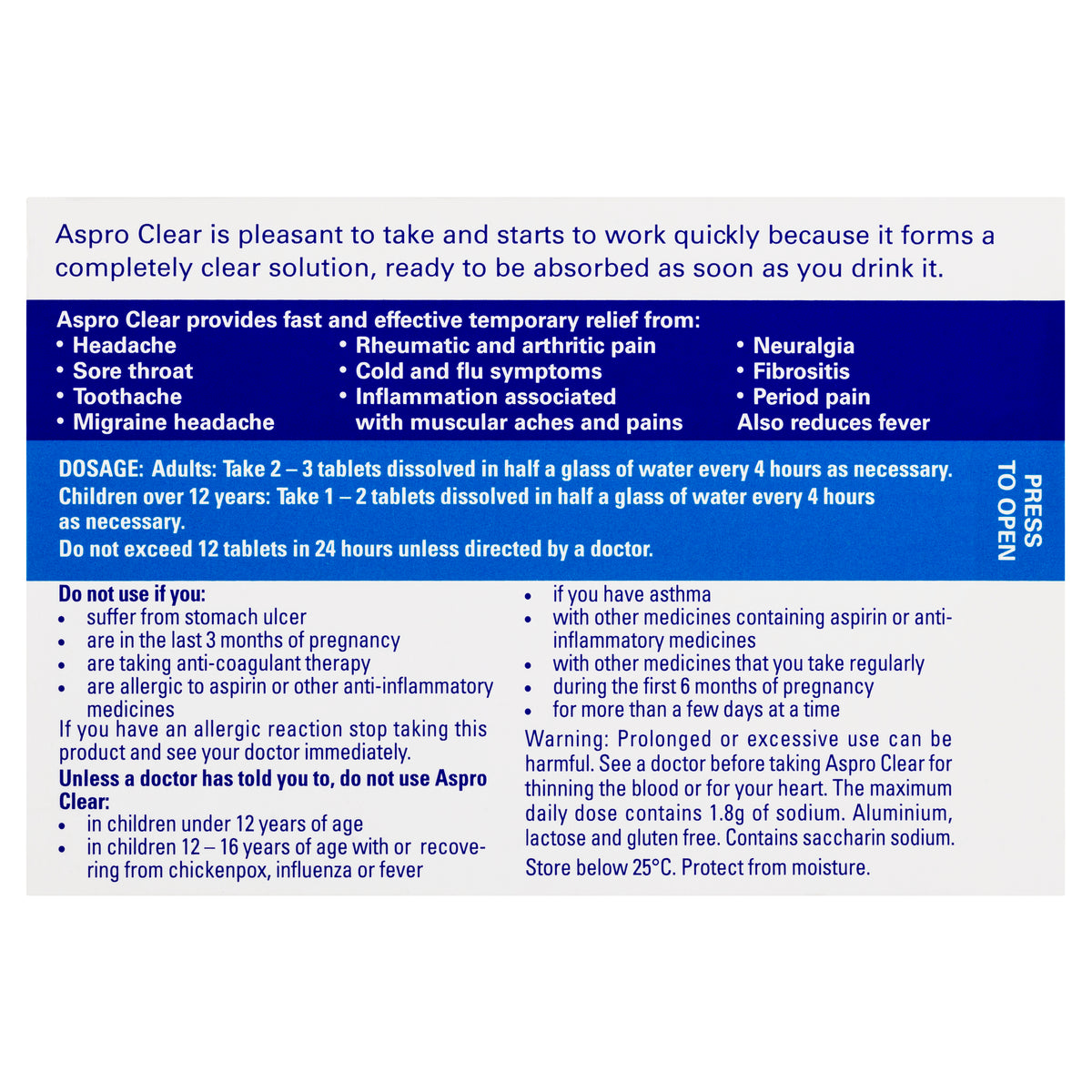 Buy Aspro Clear Pain Relief Aspirin 24 Soluble Effervescent Tablets ...