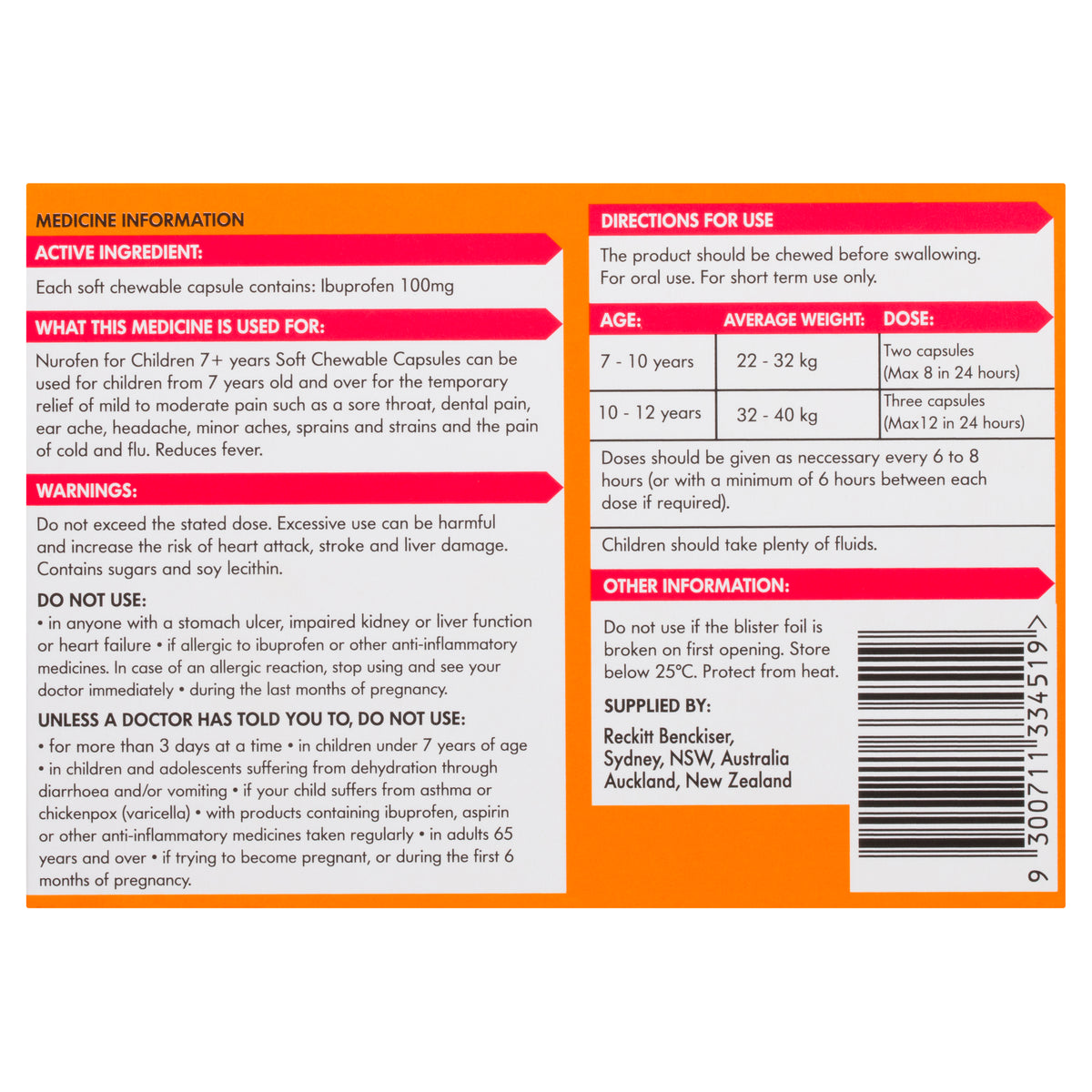Buy Nurofen For Children 7+ And Pain And Fever Relief Chewable Capsules ...