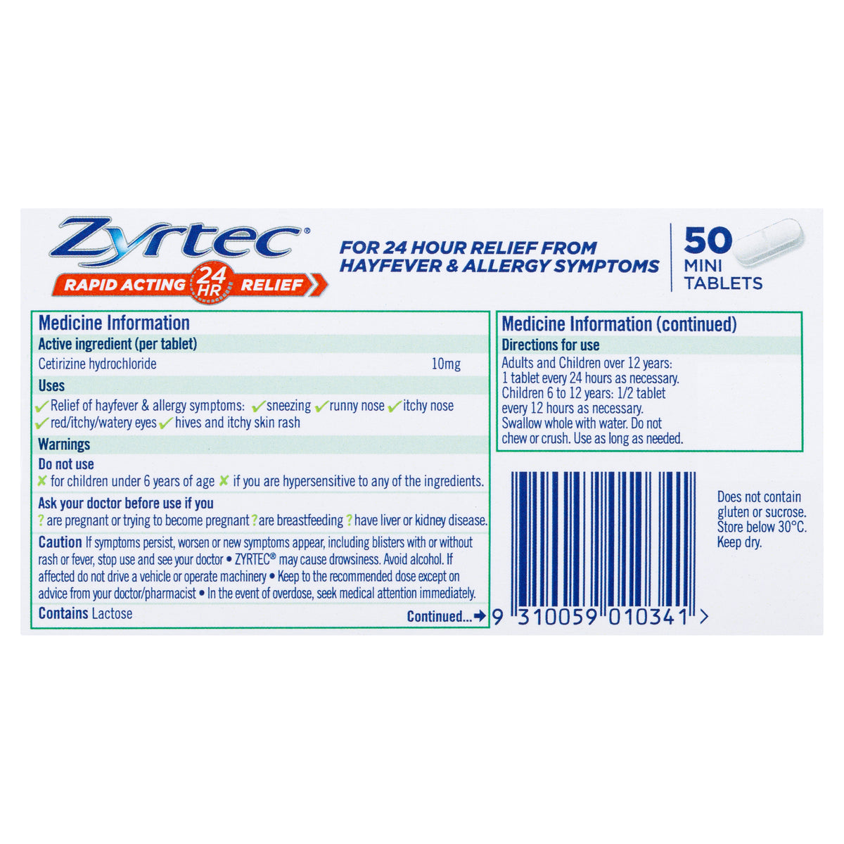 Buy Zyrtec Cetirizine Rapid Acting Relief 50 Tablets – Alive Pharmacy ...