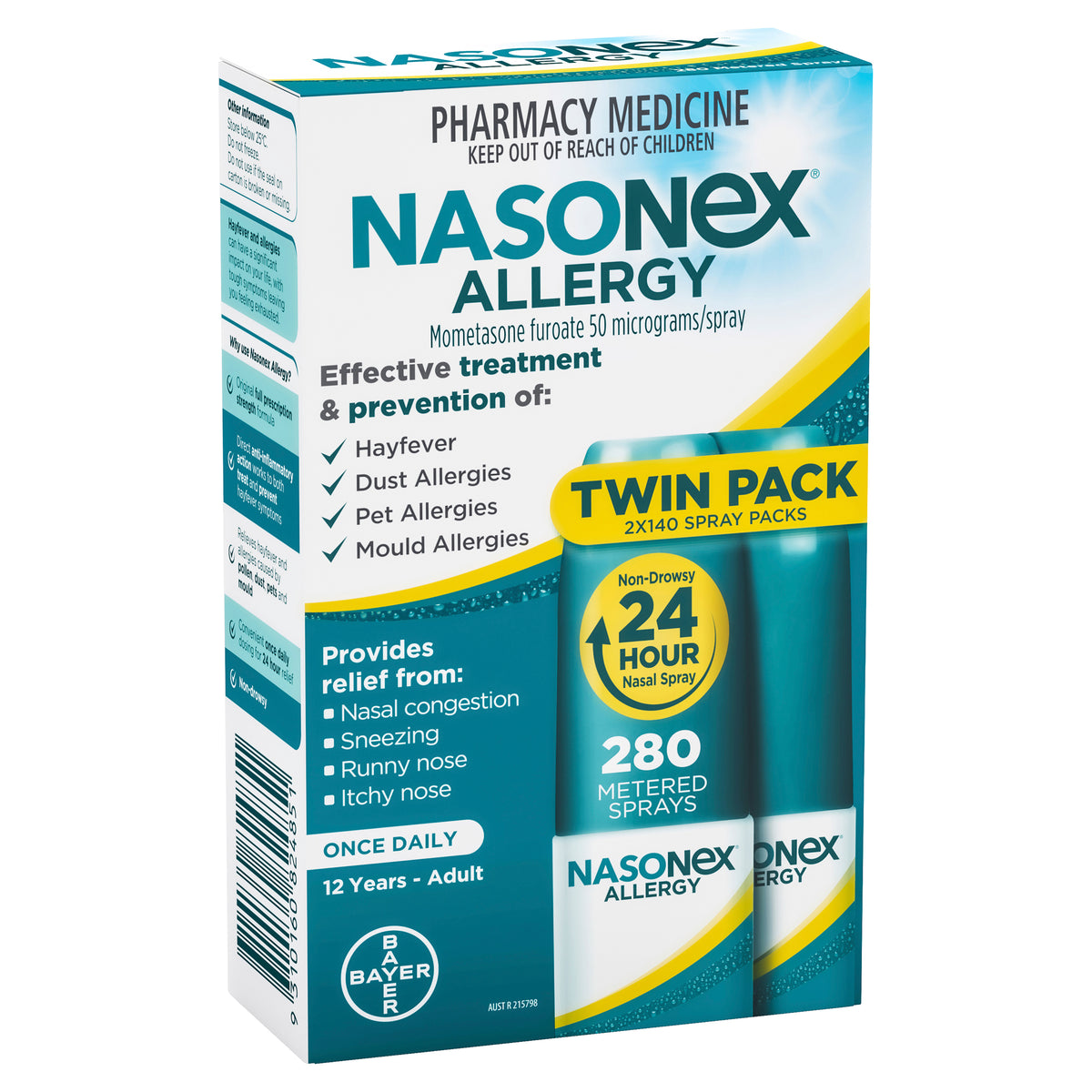 Buy Nasonex Allergy 24 Hour Nasal Spray Twin Pack 2 x 140 Sprays ...