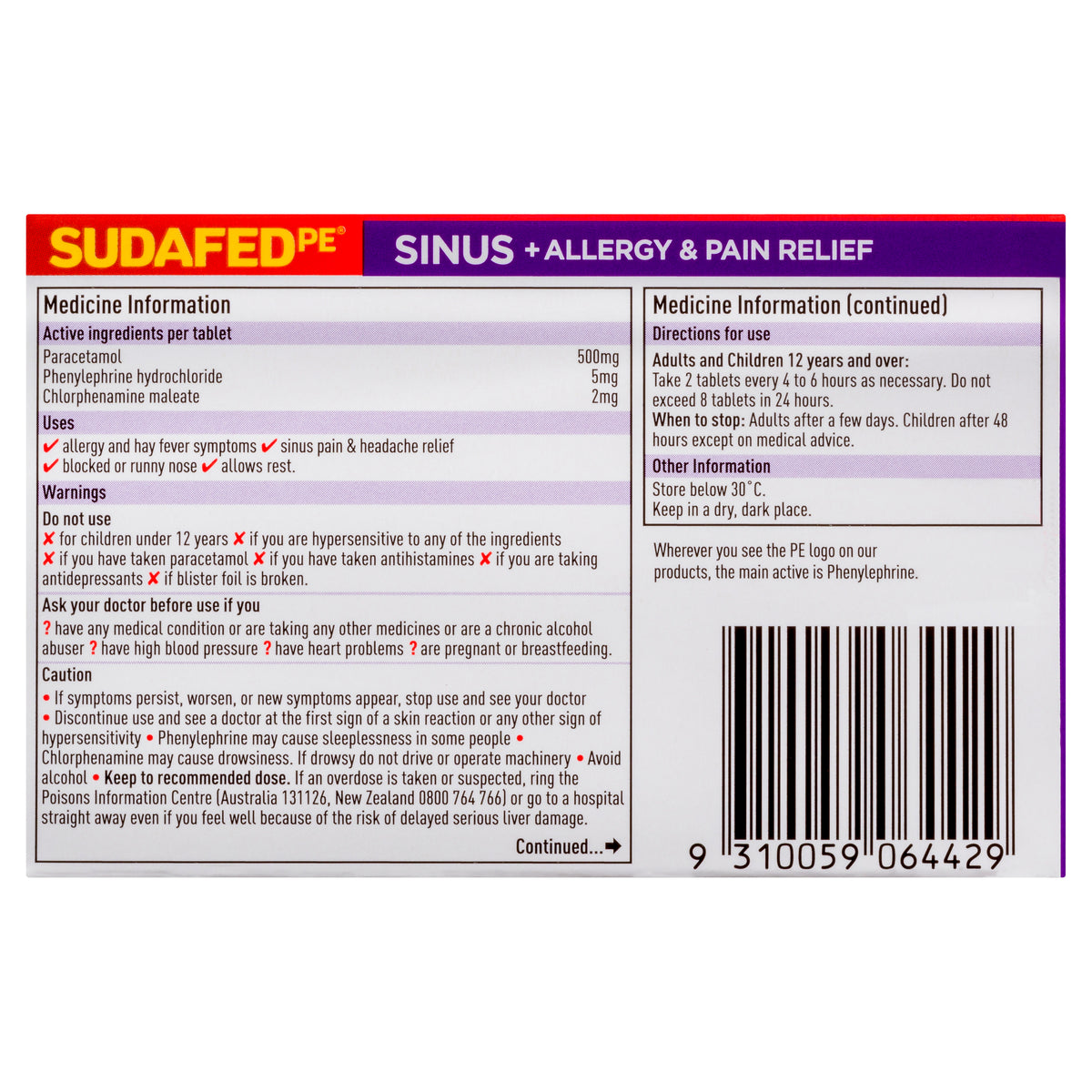 Buy Sudafed Phenylephrine Sinus + Allergy & Pain Relief 48 Tablets ...