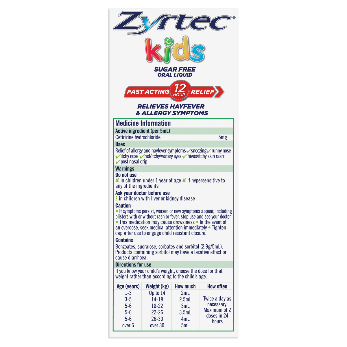 Zyrtec Kids Allergy & Hayfever Antihistamine Grape Liquid 120ml – Alive ...