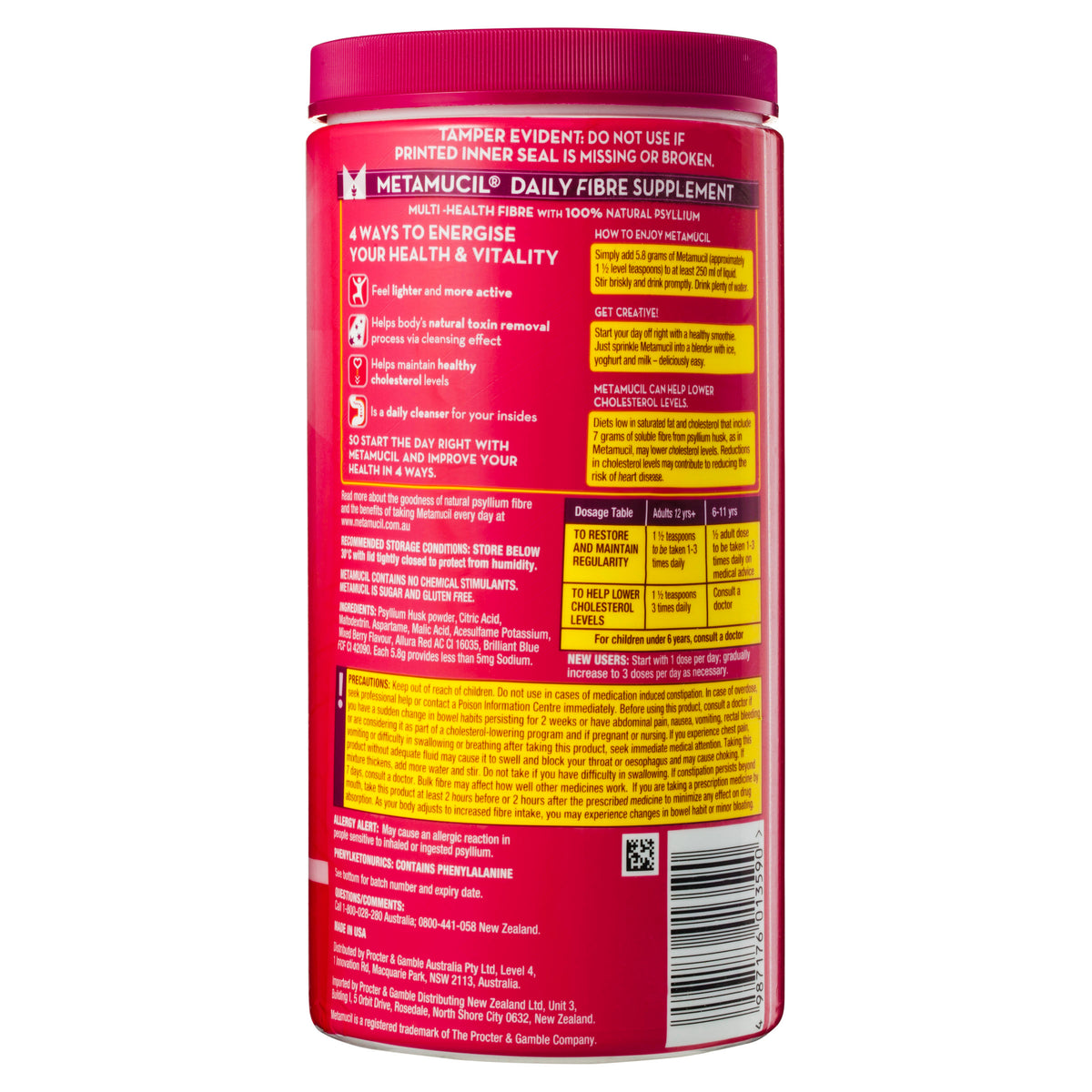 Buy Metamucil Daily Fibre Supplement Wild Berry Smooth 114 Doses ...