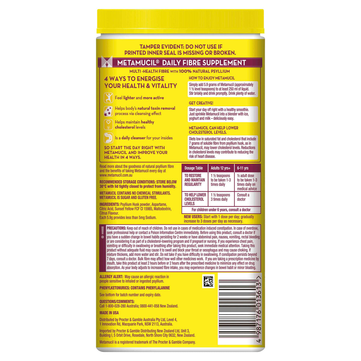 Buy Metamucil Daily Fibre Supplement Lemon Lime Smooth 114 Doses ...