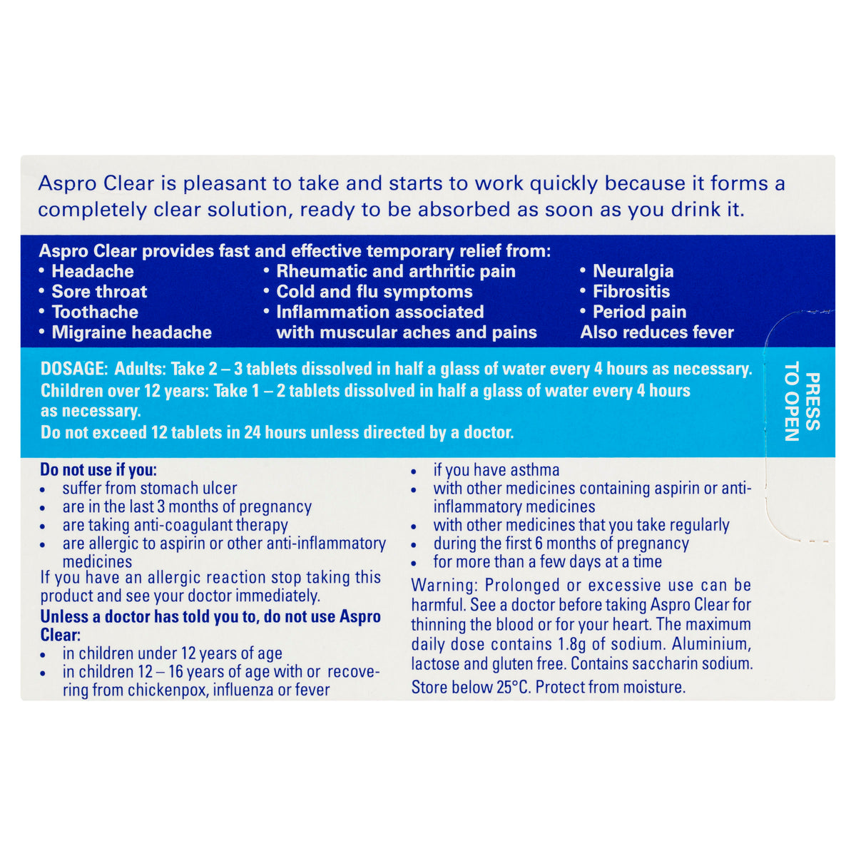 Buy Aspro Clear Pain Relief Aspirin 42 Soluble Effervescent Tablets ...