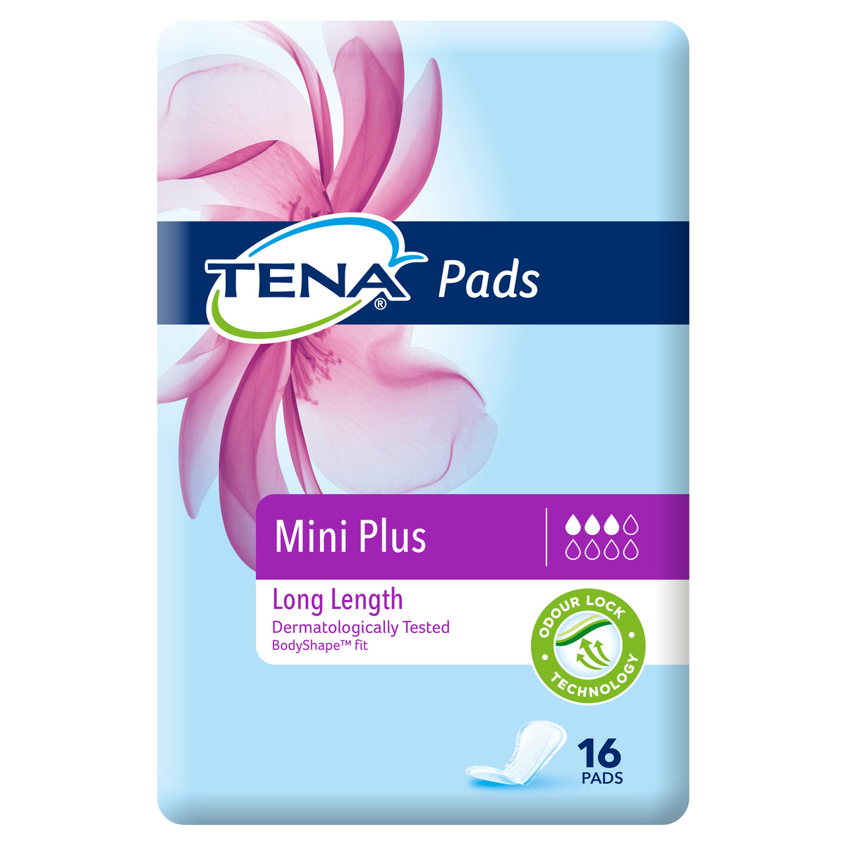 Buy Tena Mini Plus Pads Long Length 16 pack – Alive Pharmacy Warehouse