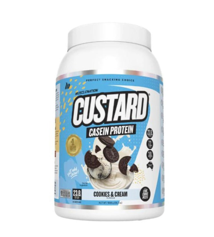Buy Muscle Nation Custard Casein Protein Choc Hazelnut 1kg – Alive ...