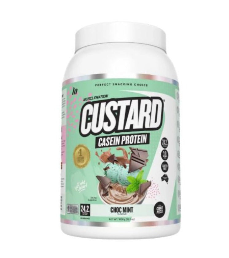 Buy Muscle Nation Custard Casein Protein Choc Hazelnut 1kg – Alive ...